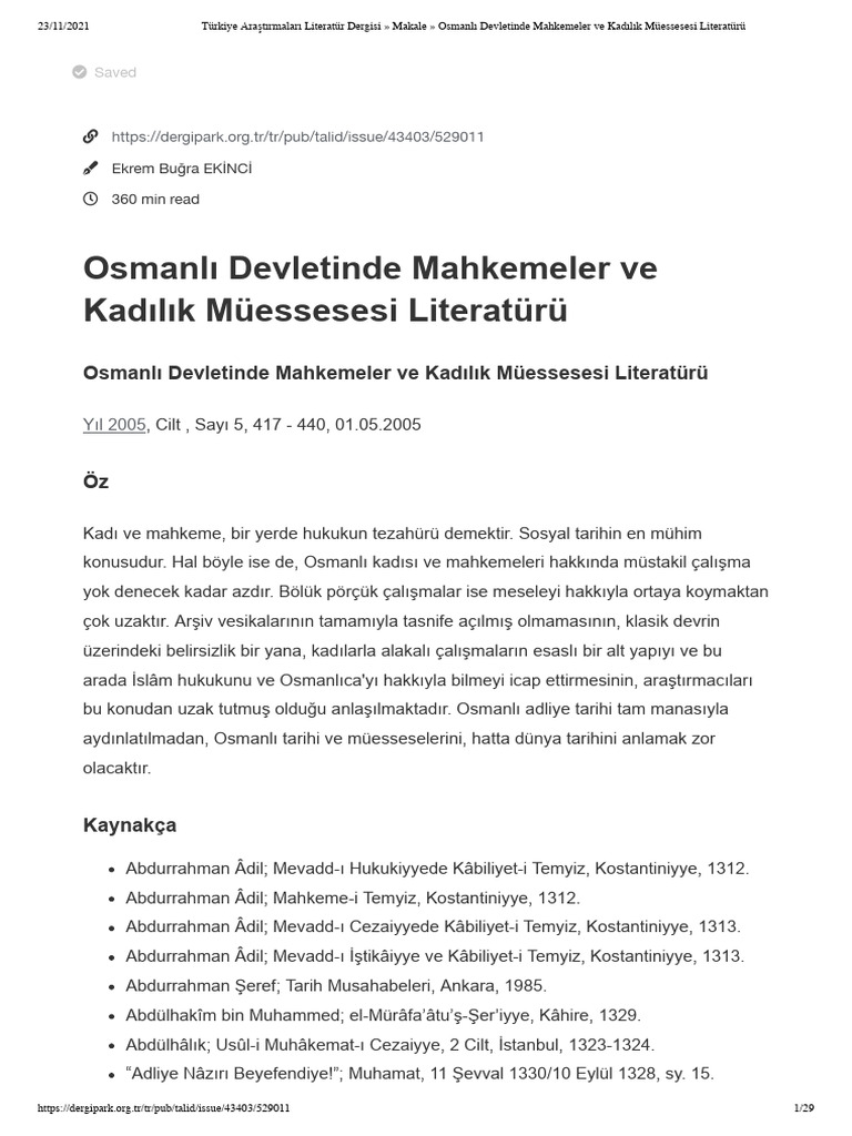 Türkiye Araştırmaları Literatür Dergisi Makale Osmanlı Devletinde ...