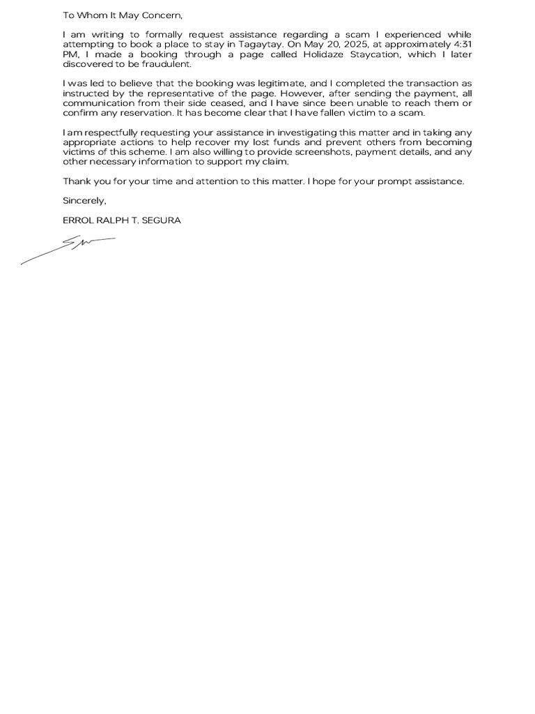 Letter Request Fraudulent Account | PDF