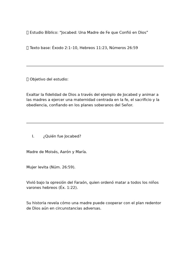 Jocabed: Madre de Fe y Confianza en Dios | PDF | Libro del éxodo | Moisés
