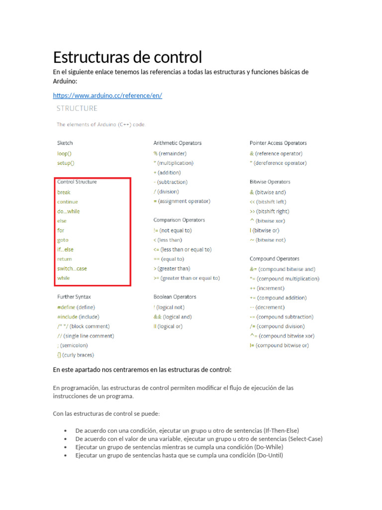 Estructuras de Control en Arduino | PDF | Flujo de control | Programa ...