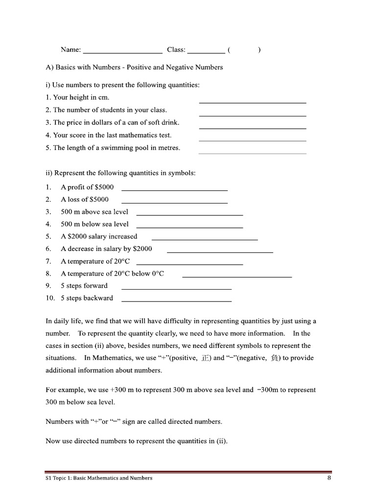 Question - s1 Topic 1 Basic Mathematics and Numbers | PDF