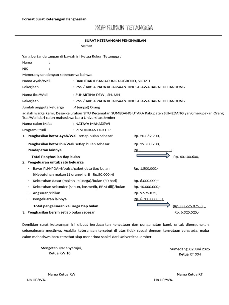 Formulir Keterangan RT | PDF