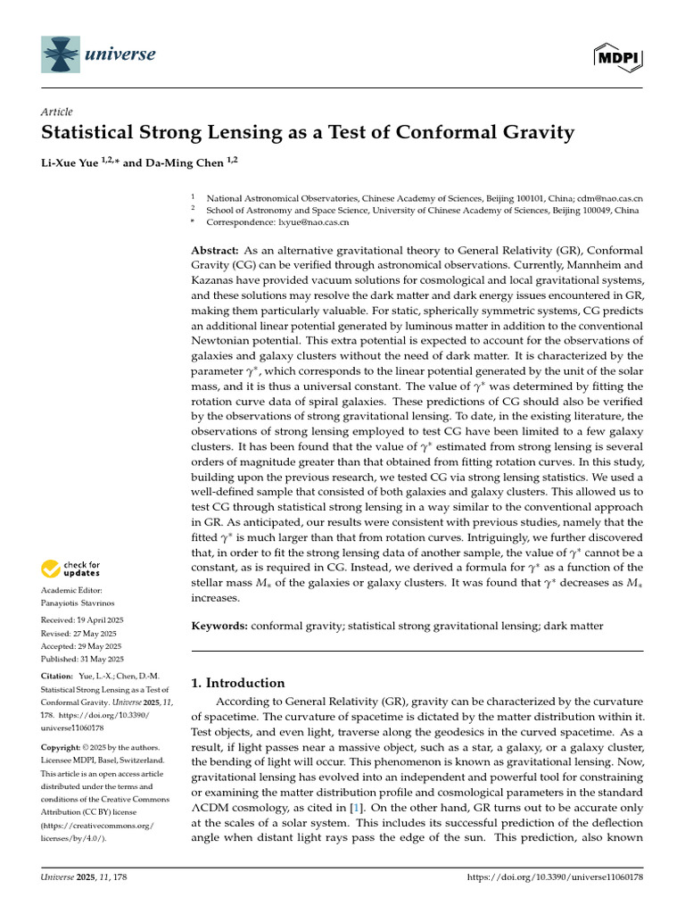 Statistical Strong Lensing in Conformal Gravity | PDF | General ...