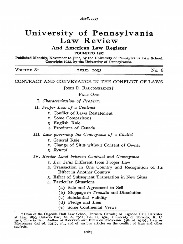 Contract and Conveyance in The Conflict of Laws - Part I | PDF ...