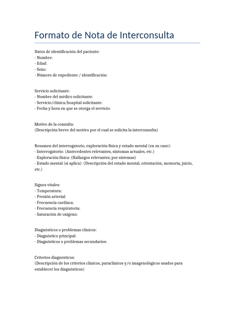 Formato de Nota de Interconsulta Médica | PDF | Hipertensión ...