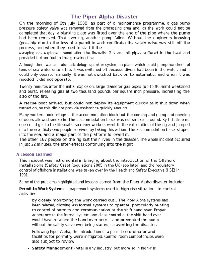 The Piper Alpha Disaster | PDF