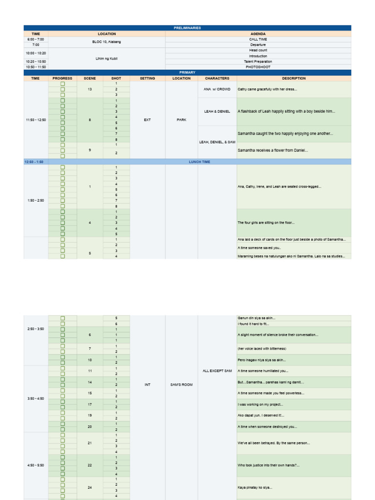 Visualens Shoot Day Time Table | PDF