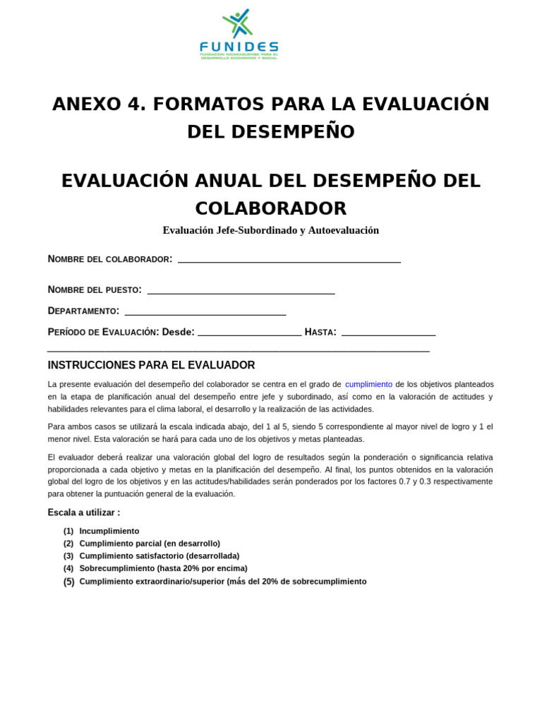 Anexo 5 Formatos de Evaluación Del Desempeño | PDF | Planificación
