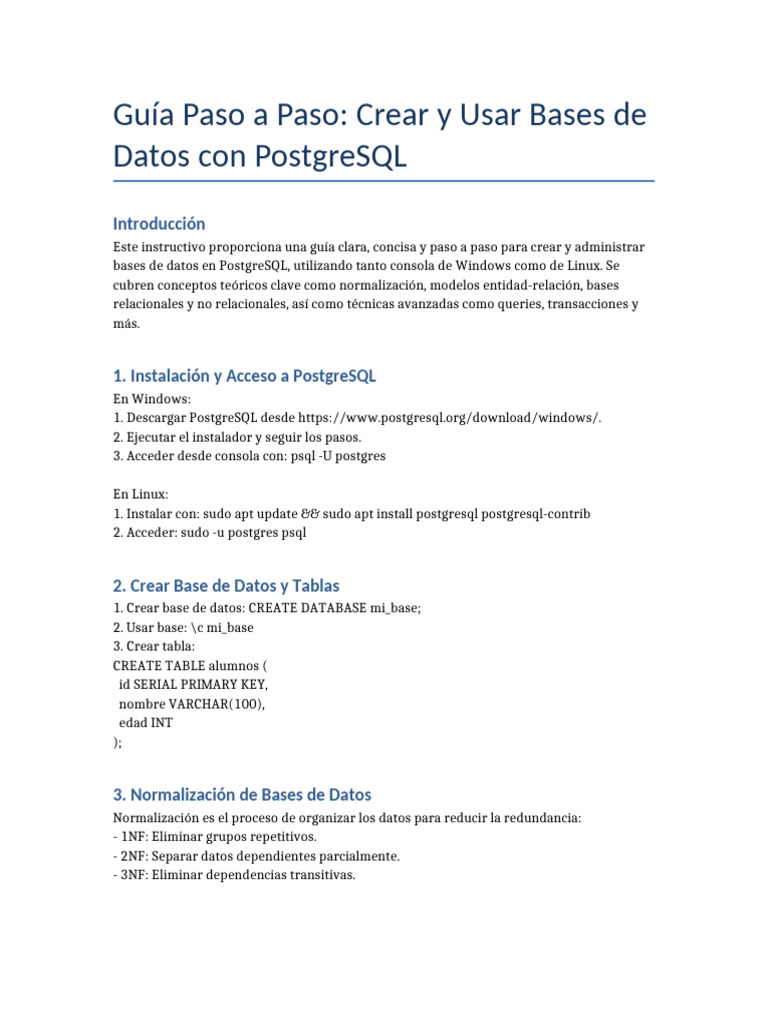 Instructivo PostgreSQL | PDF