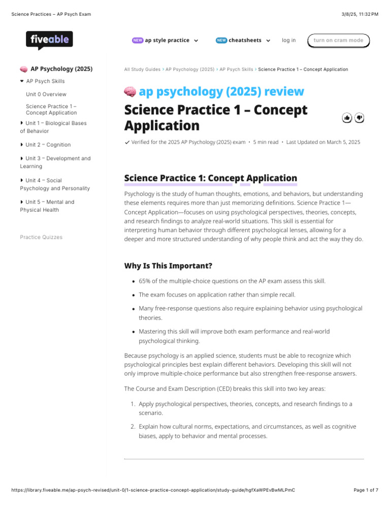 0.1 Science Practices - AP Psych Exam | PDF | Psychology | Thought