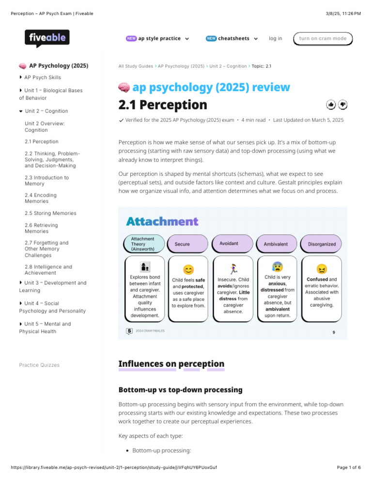 Understanding Perception in AP Psychology | PDF | Perception | Attention