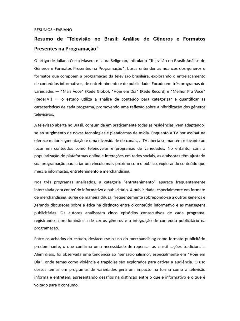 Resumos - Prova Fabiano | PDF | Jornalismo | Publicidade