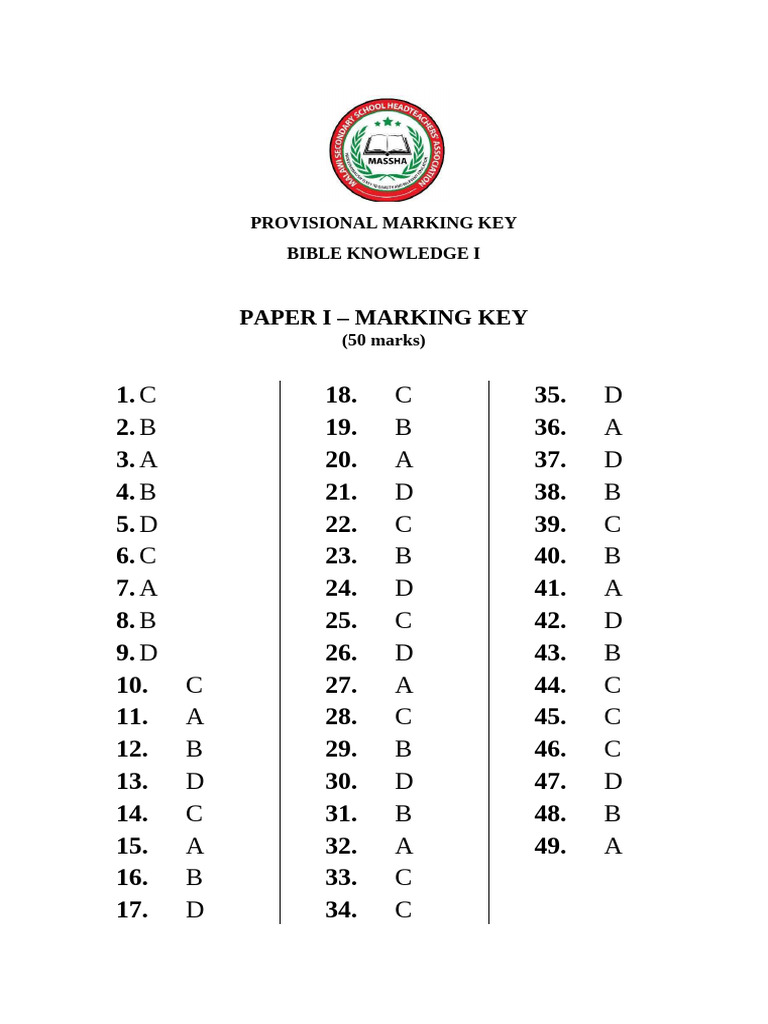 Bible Knowledge Marking Key I | PDF