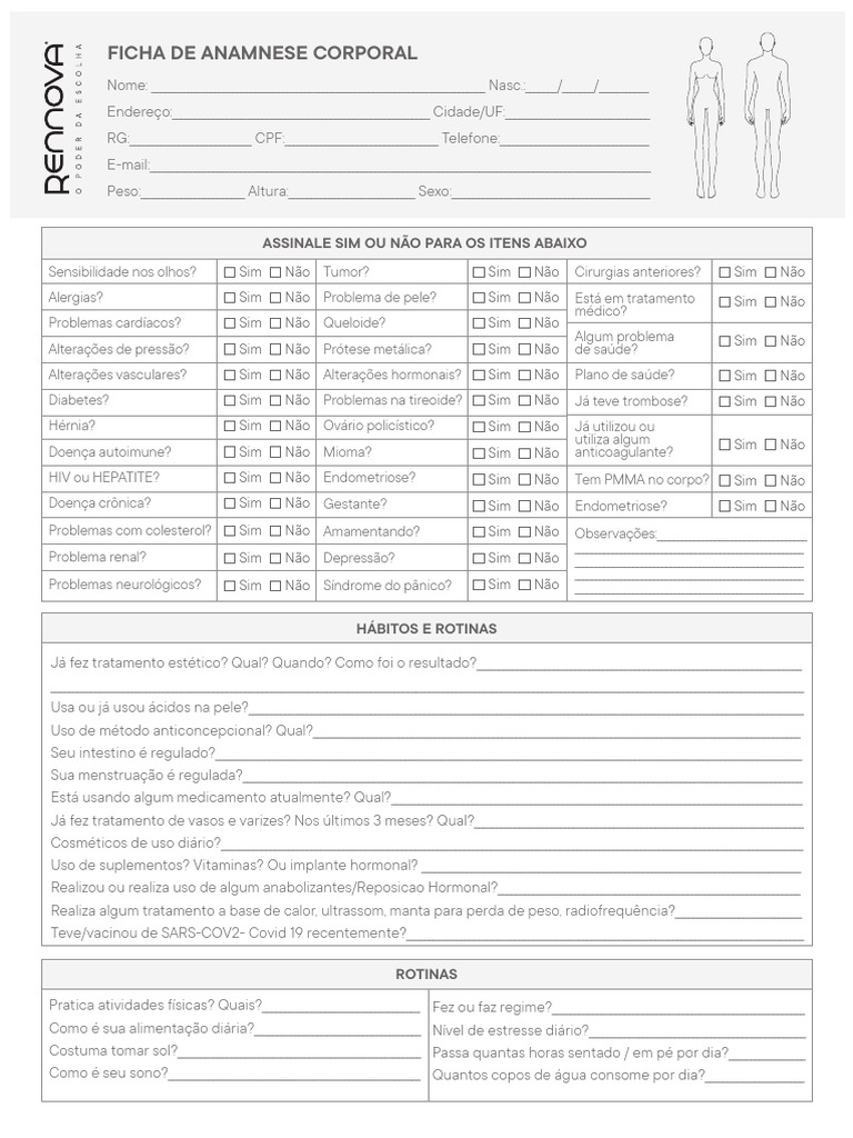 Ficha de Anamnese - Corporal | PDF | Gravidez | Especialidades médicas