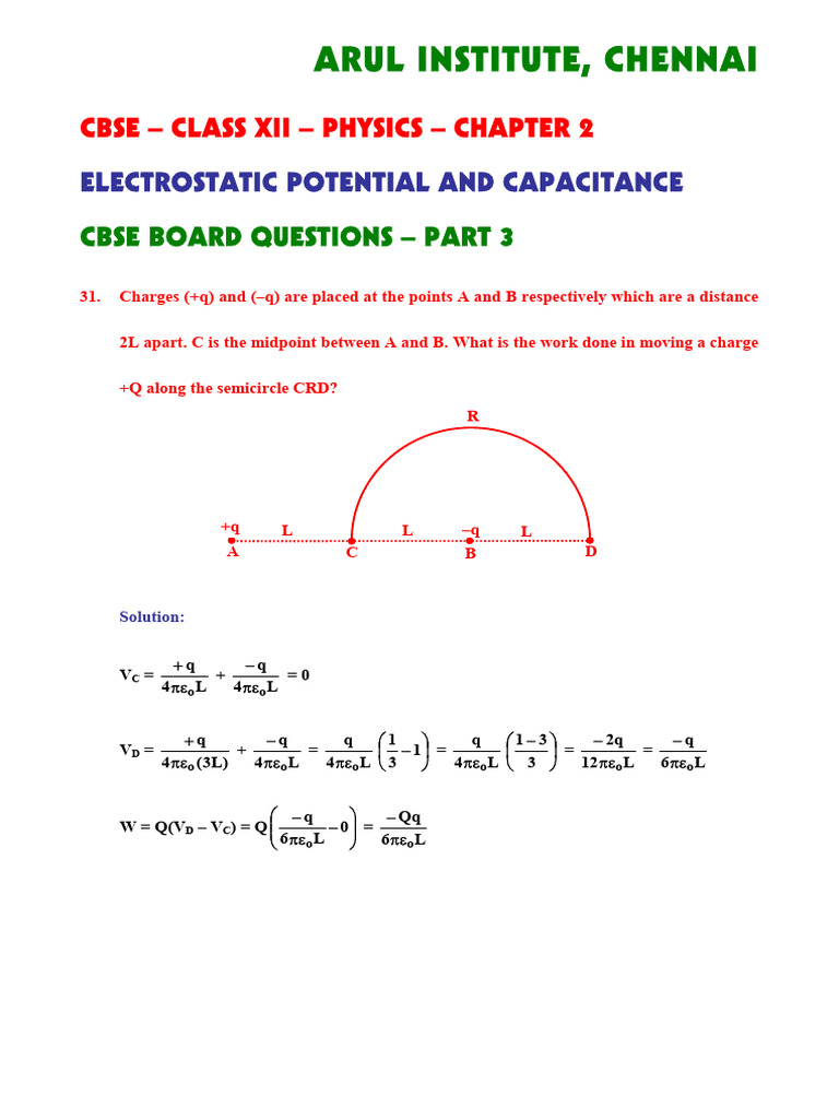 Physics Chapter2 - CBSE Board Questions - Part3 | PDF | Capacitor | Capacitance
