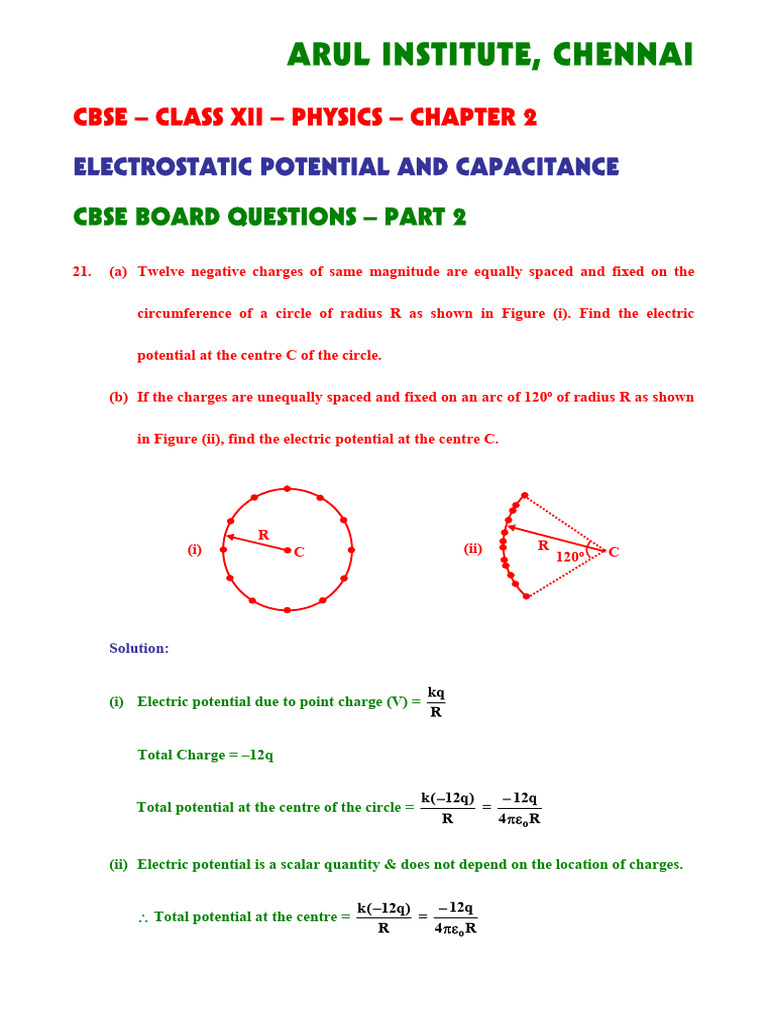 CBSE Class XII Physics: Electrostatics Solutions | PDF | Capacitance ...