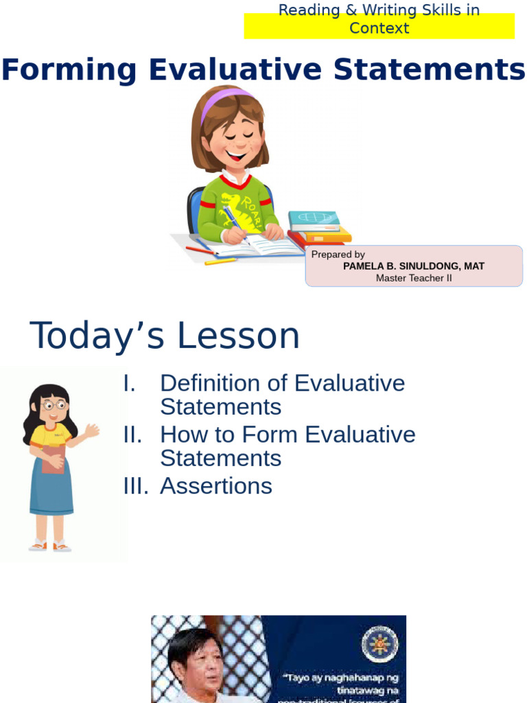 Lesson 7 RW Forming Evaluative Statements Final | PDF | Evaluation | Argument