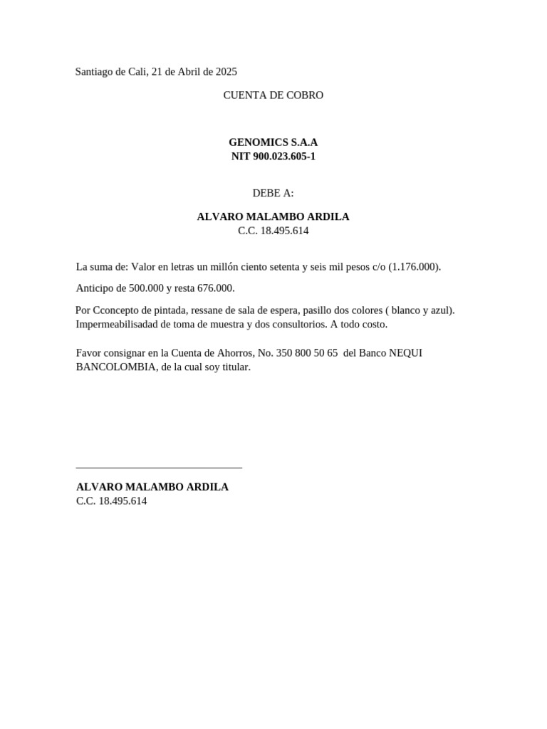 Modelo Cuenta de Cobro | PDF