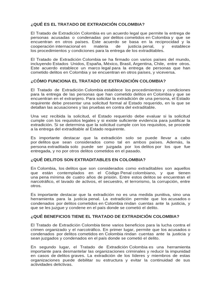 Tratado de Extradición Colombia | PDF | Extradición | Crimen organizado