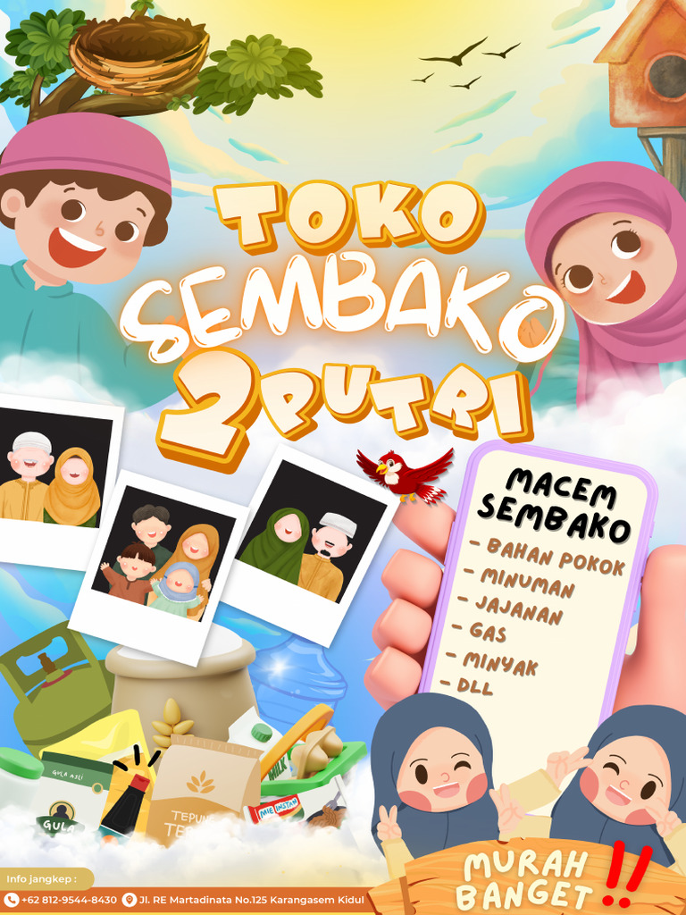 Hijau Oranye 3D Spanduk Toko Sembako (Poster Dua Sisi (A3 Vertikal ...