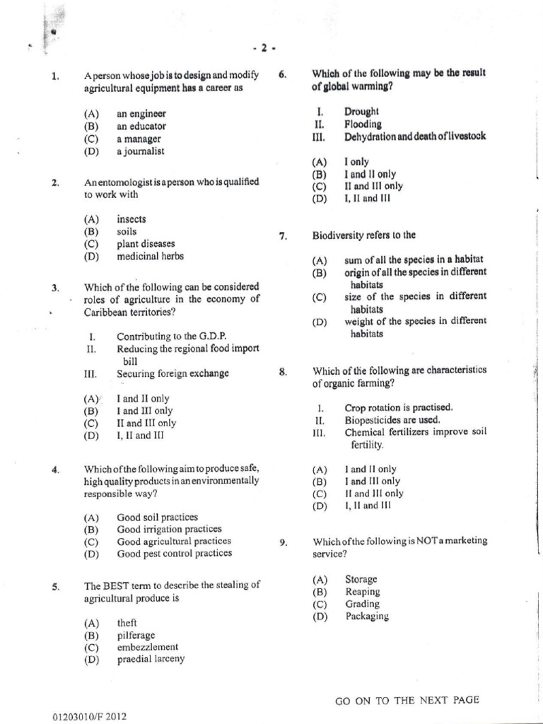 CSEC AgriSci SA MayJune Paper 1 2012 | PDF