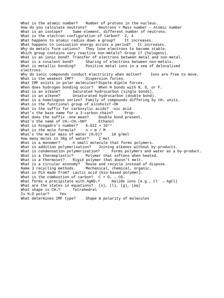 VCE Chem Unit1 Anki Flashcards | PDF
