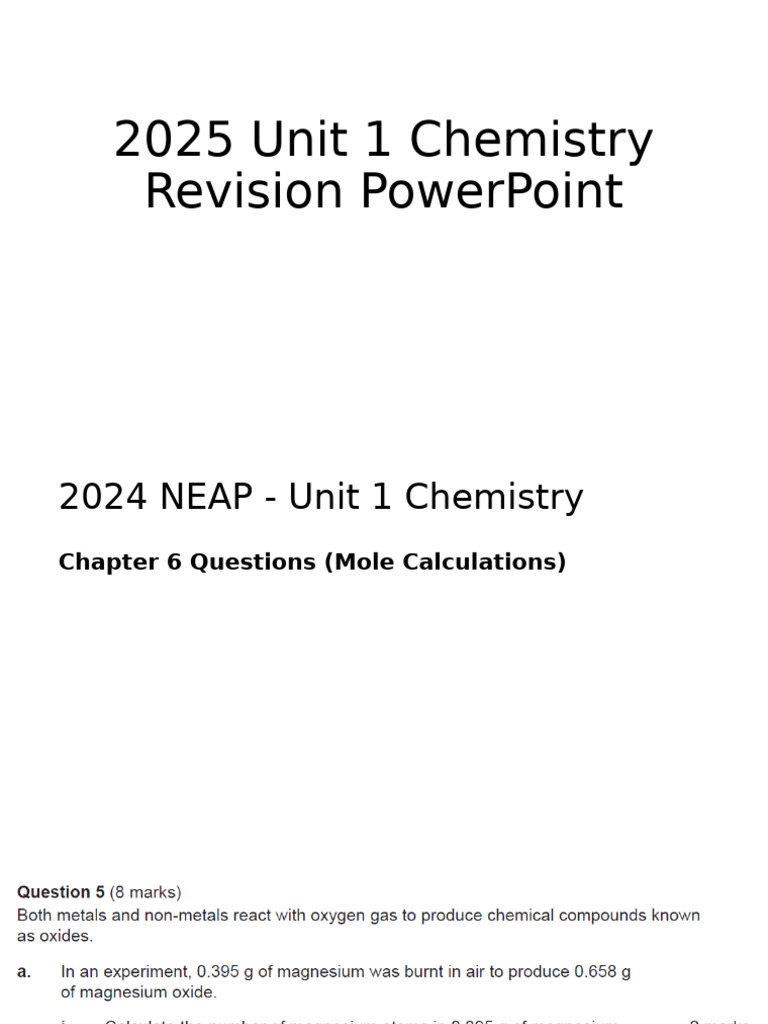 2025 Unit 1 Chemistry Revision PowerPoint (All) | PDF | Chemical ...