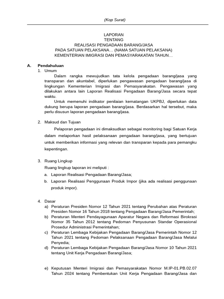 Format Laporan Realisasi Pengadaan Barangjasa | PDF