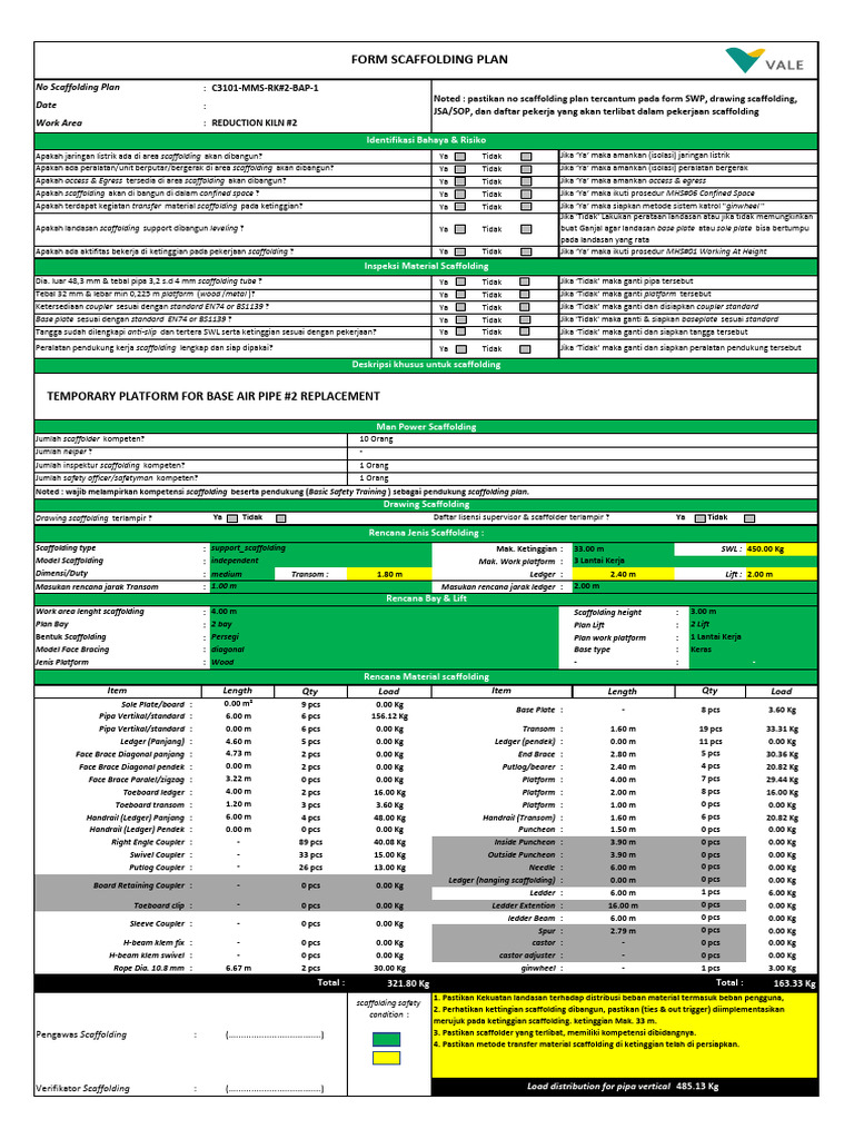 Scaffolding Plan - Temporary Platform For Base Air Pipe #2 Replacement ...