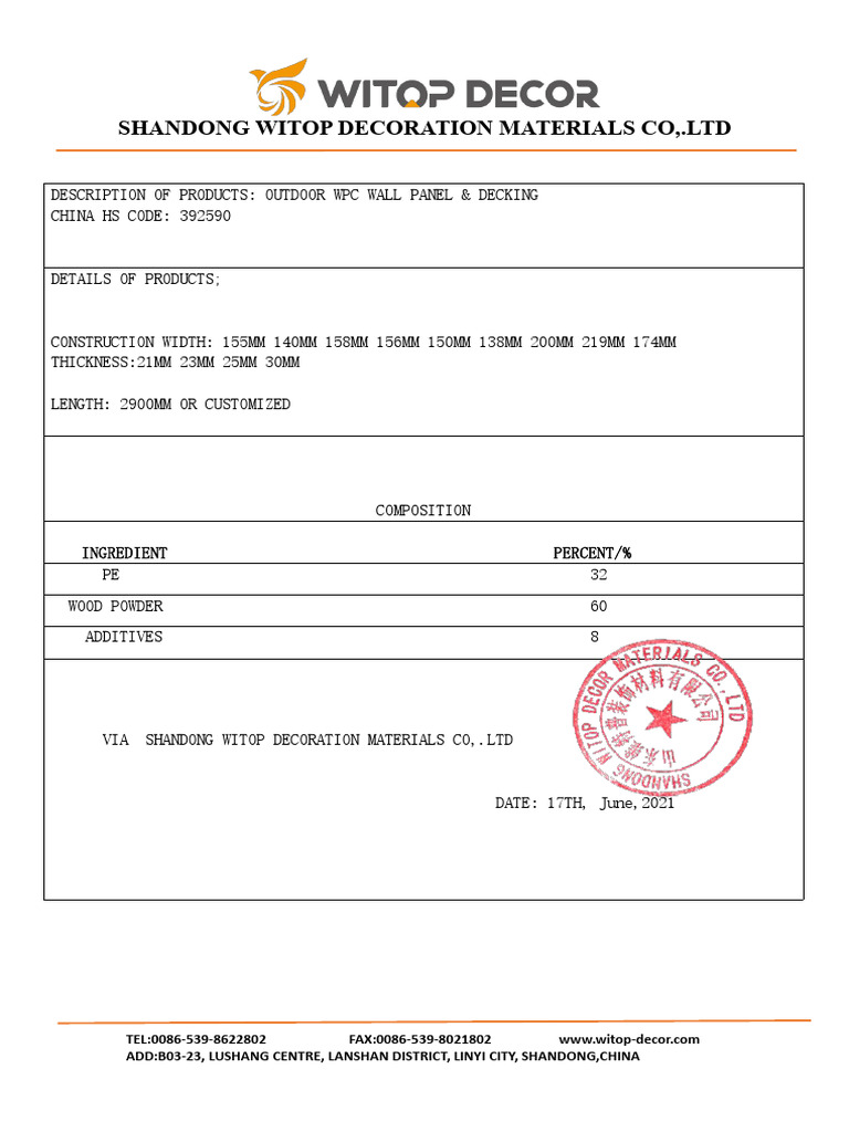 Outdoor WPC Technique Sheet 2 | PDF