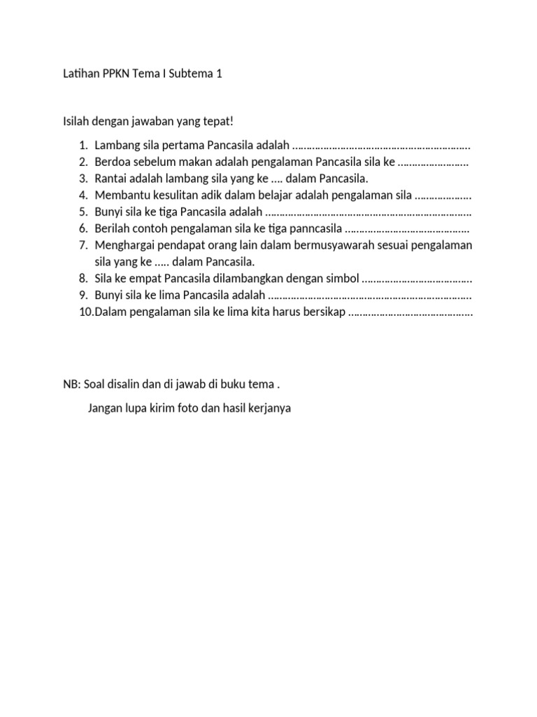 Latihan PPKN Tema I Subtema 1 | PDF