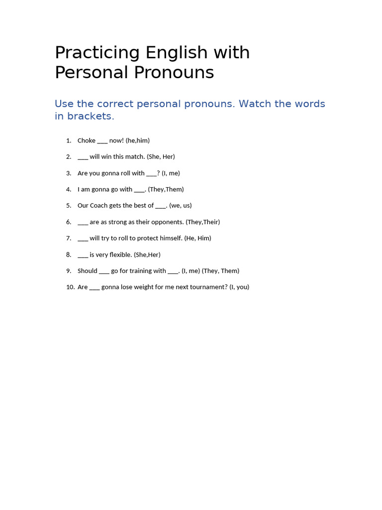 Practicing English With Personal Pronouns | PDF