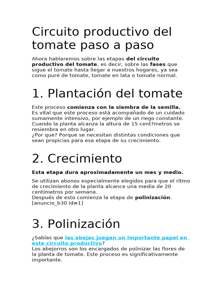 Circuito Productivo Del Tomate Paso A Paso | PDF | Cosecha | Polinización