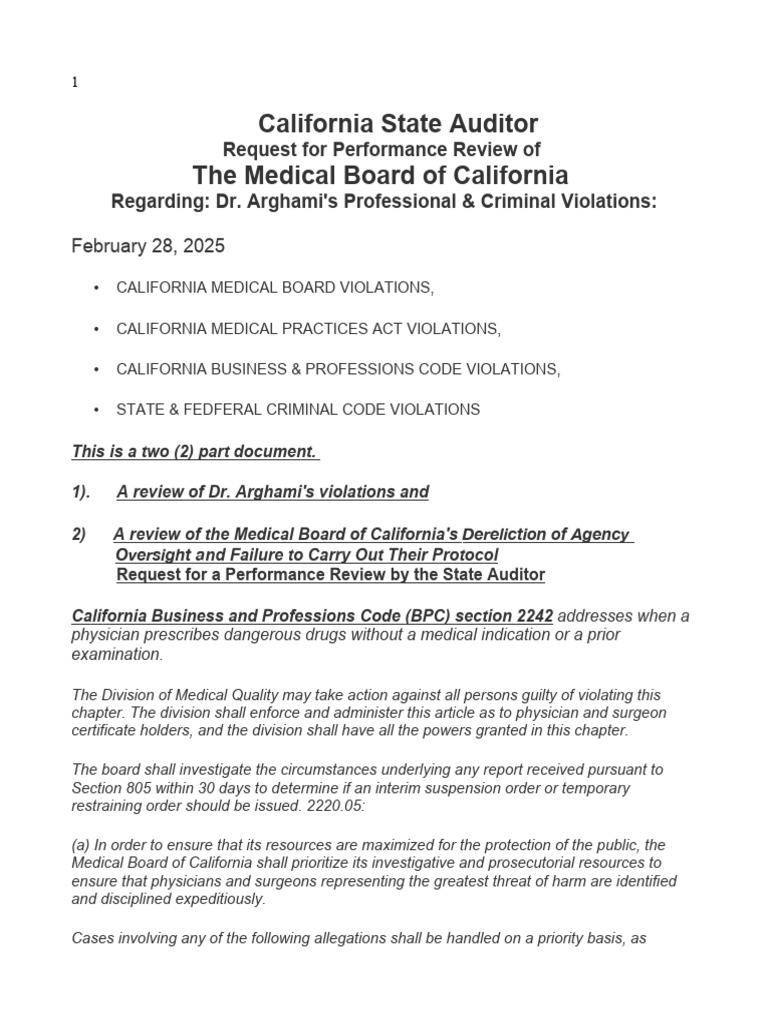Performance Review Request On Medical Board of CA | PDF | Stroke ...