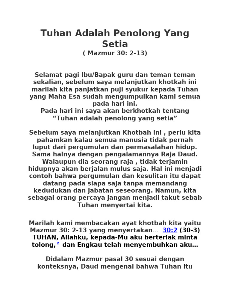Tuhan Penolong Setia dalam Kesulitan | PDF