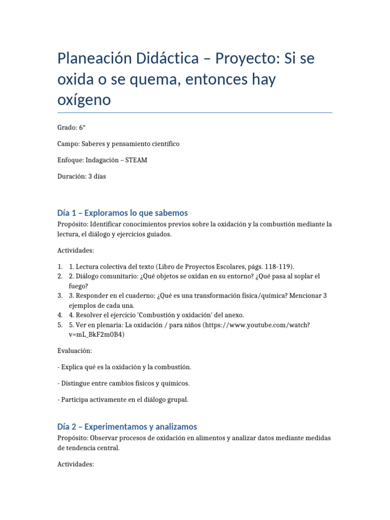 Planeacion Oxidacion Combustion Nueva | PDF