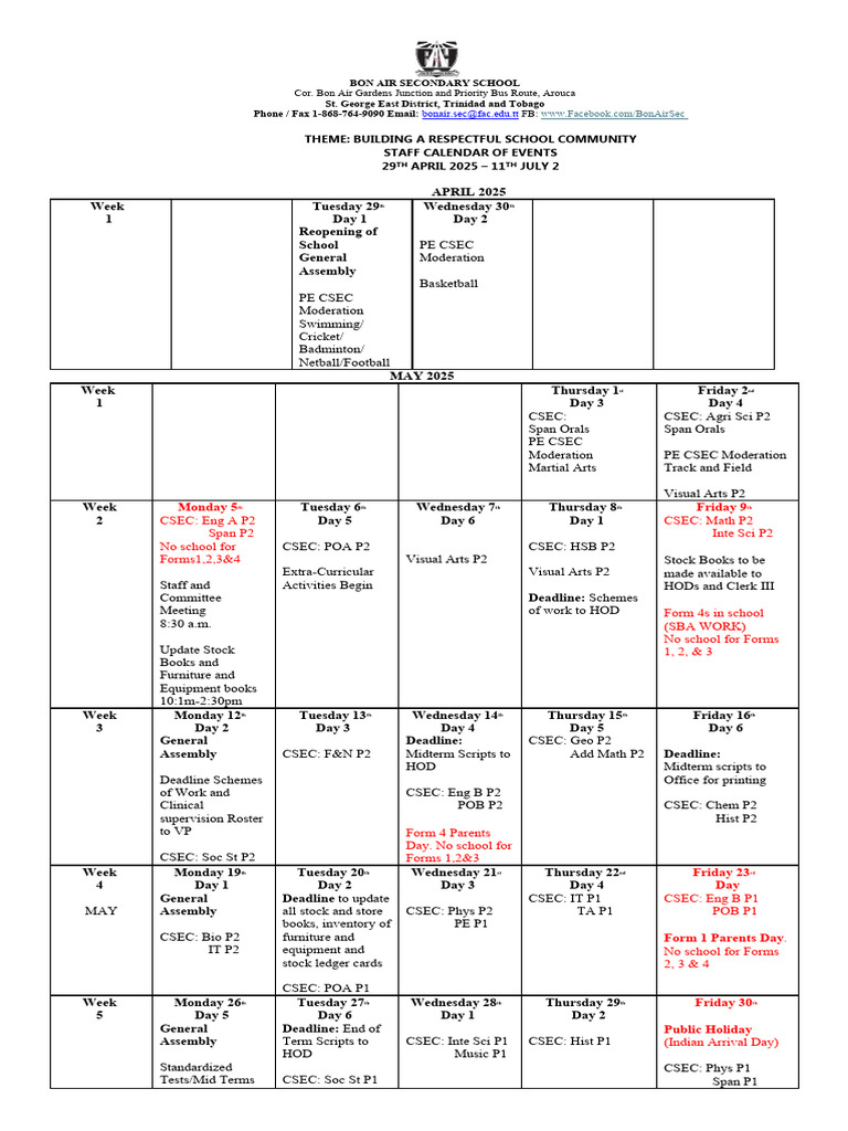 Term 3 Calendar of Events | PDF