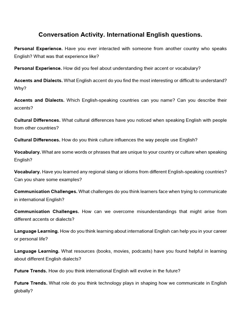 International English Conversation Questions | PDF