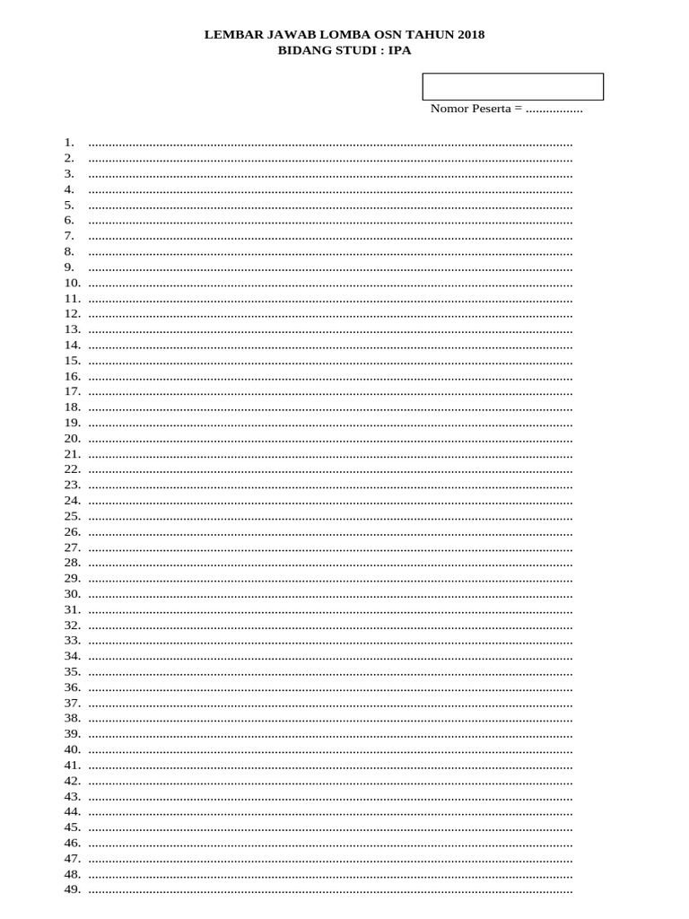 Soal Lomba Osn Ipa Lembar Jawaban Tahun 2018 | PDF