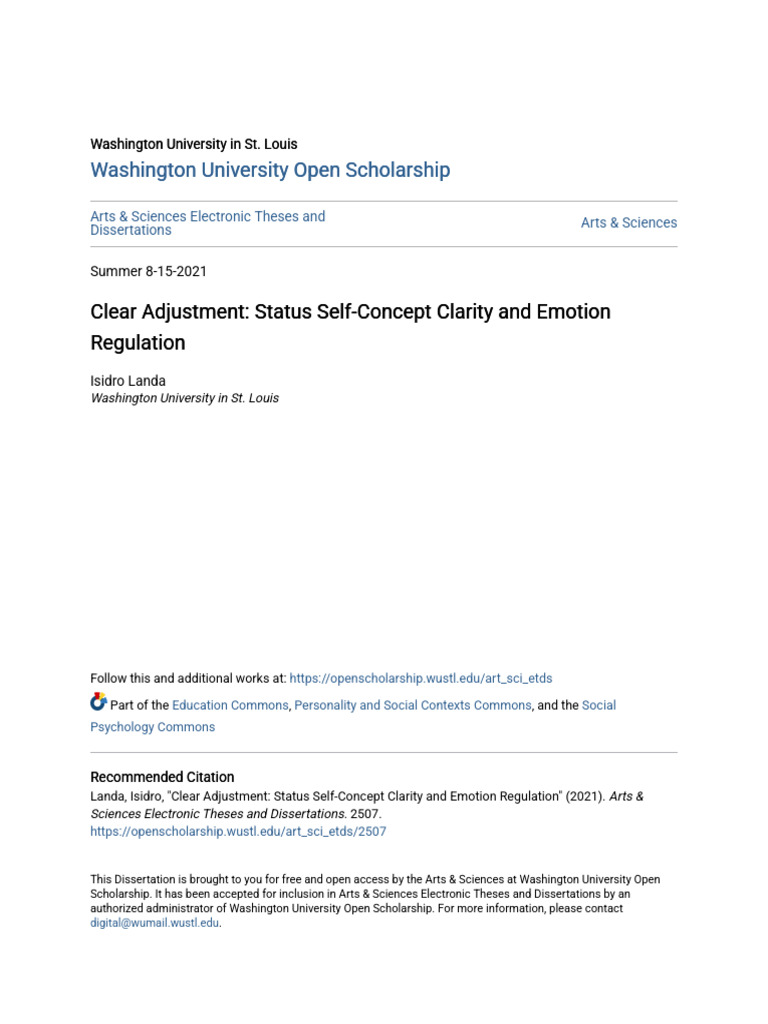 Clear Adjustment - Status Self-Concept Clarity and Emotion Regulat ...