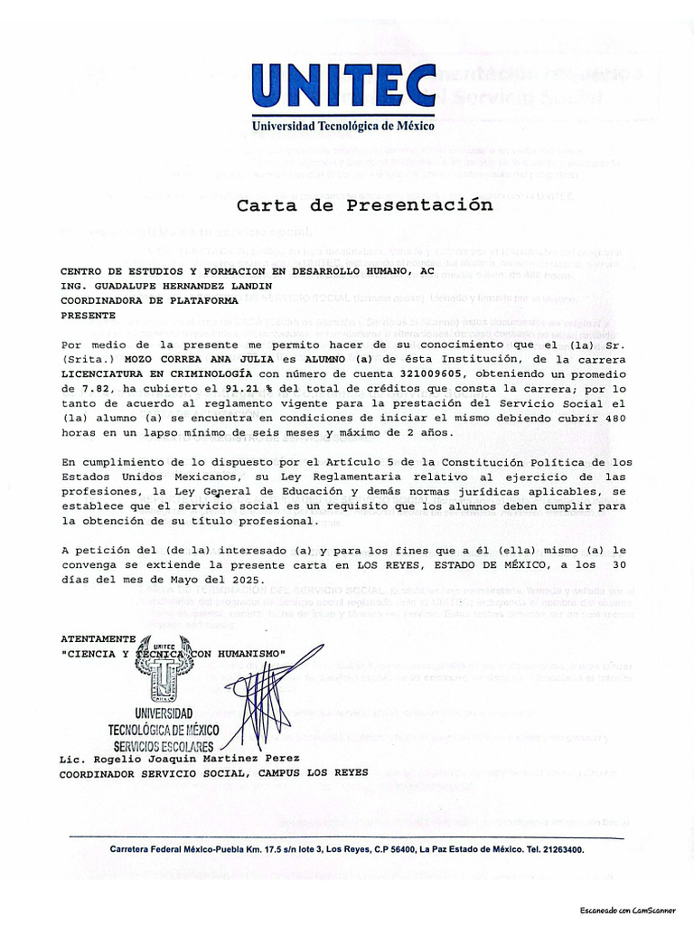 Carta de Presentación Unitec | PDF