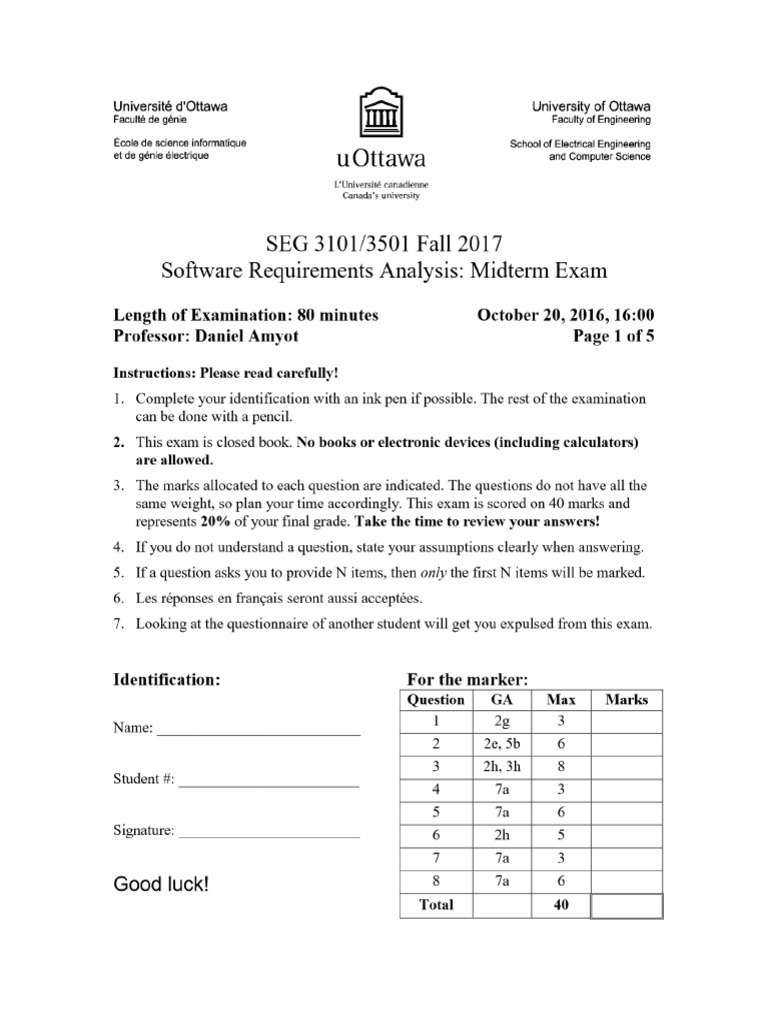 SEG 3101 Fall 2017 Midterm PDF | PDF | Use Case | Unified Modeling Language