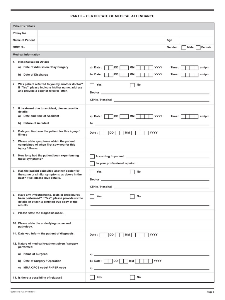 Hospitalisation & Surgical Claim Form - Part II | PDF | Patient | Hospital