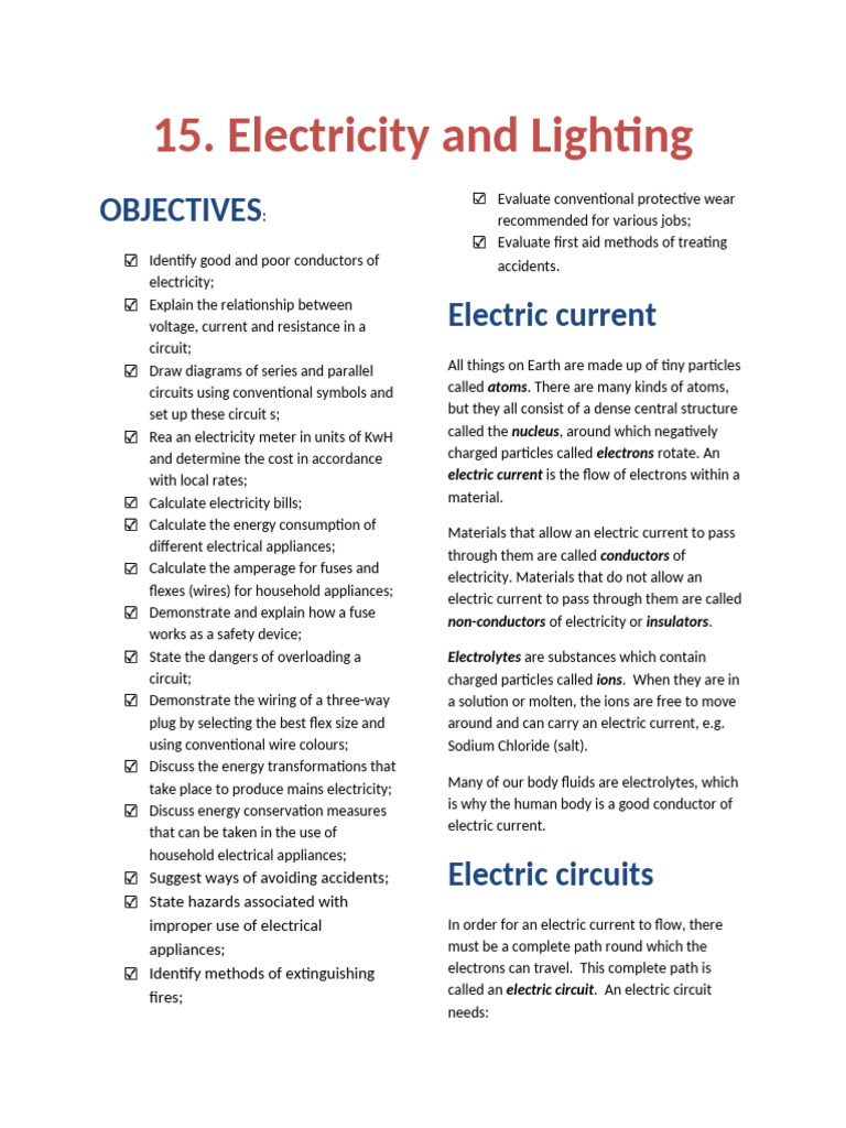 Electricity and Lighting Fundamentals | PDF | Voltage | Incandescent ...