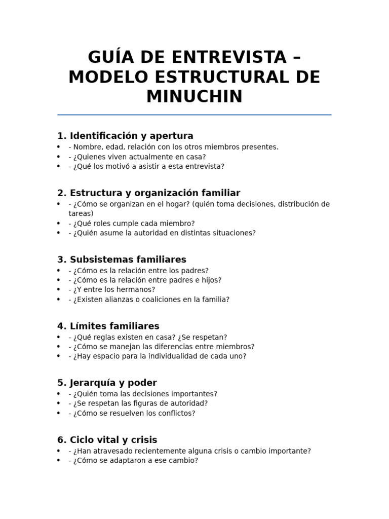 Guía de Entrevista: Modelo Minuchin | PDF