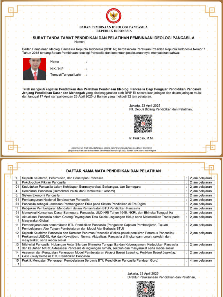 Sertifikat Diklat Bagi Pengajar | PDF