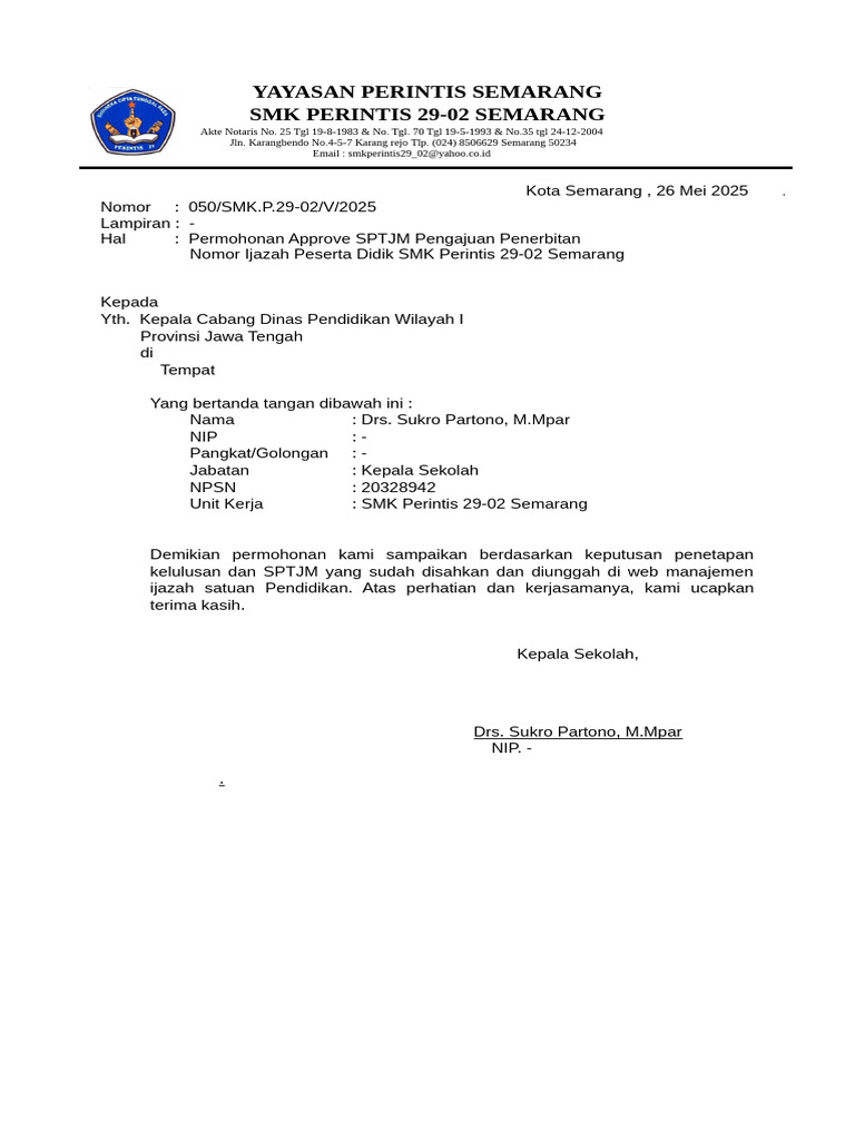 Format Surat Form Ajuan Approval SPTJM 2025 | PDF