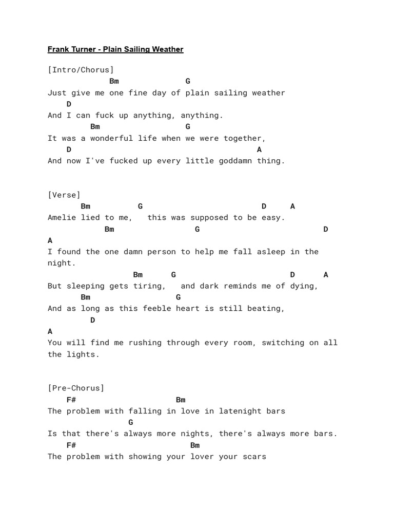 Frank Turner - Plain Sailing Weather | PDF