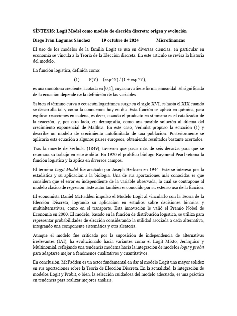 Síntesis Logit | PDF | Función logística | Matemáticas Aplicadas