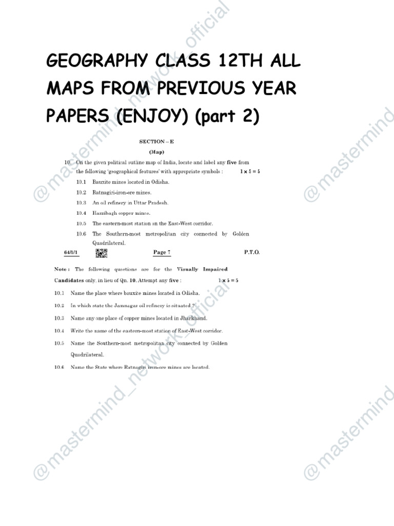 Geography Class 12th All Maps From Previous Year Papers Enjoy Part | PDF